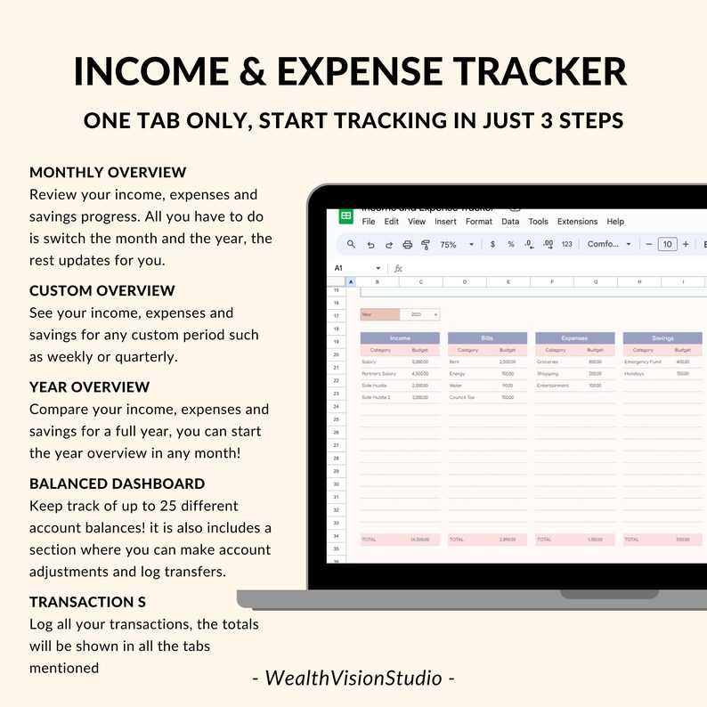 Income Expense Tracker, Spreadsheet Excel Spending Tracker, Income ...