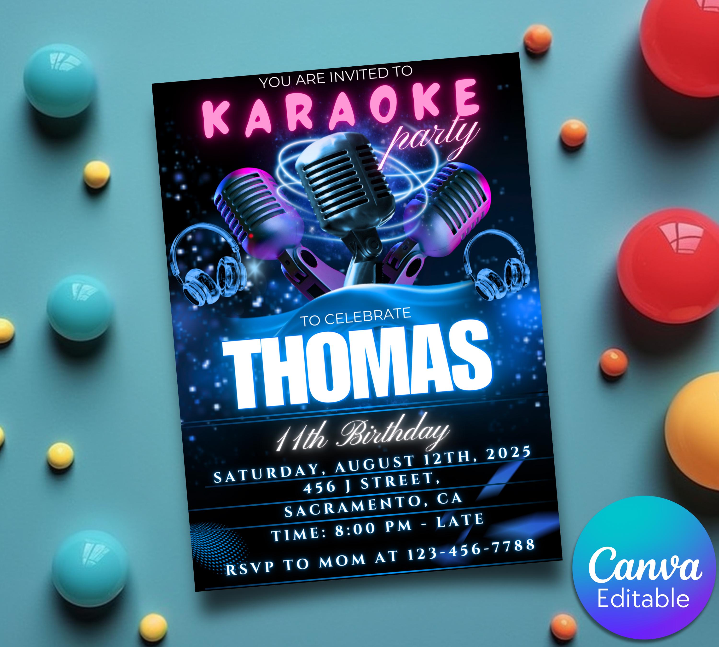 Karaoke Birthday Party Invitation, Singing Music Birthday Party Invite ...