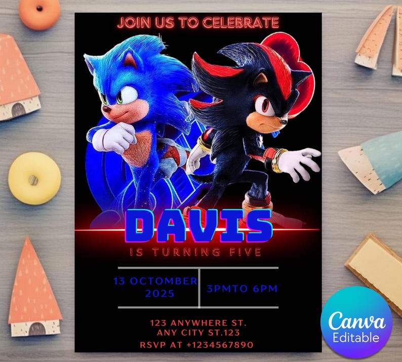 Sonic Birthday Invitation, Super Sonic Kids Party Invite, Super Sonic ...