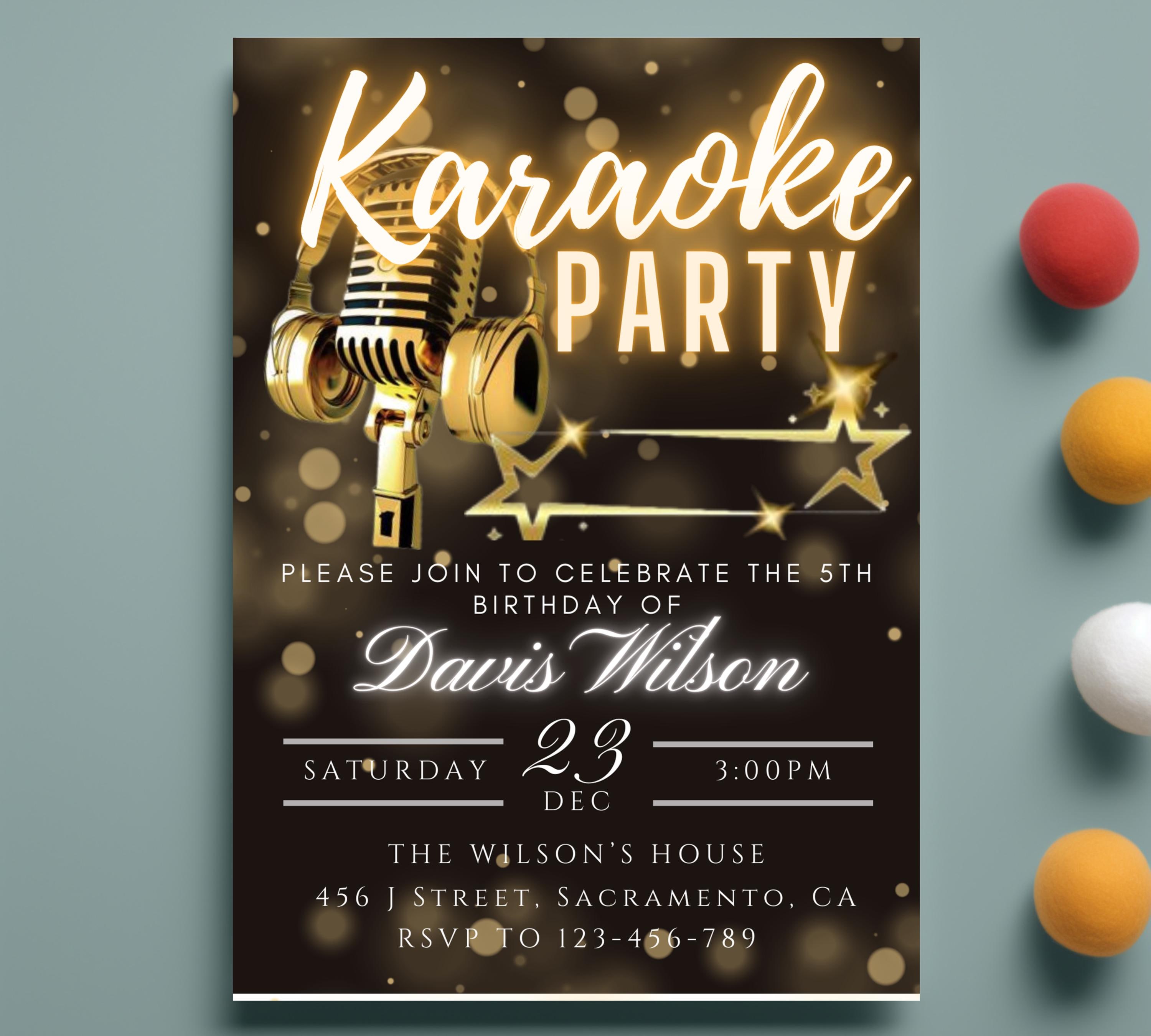 Karaoke Birthday Party Invitation, Singing, Music Birthday Party Invite ...