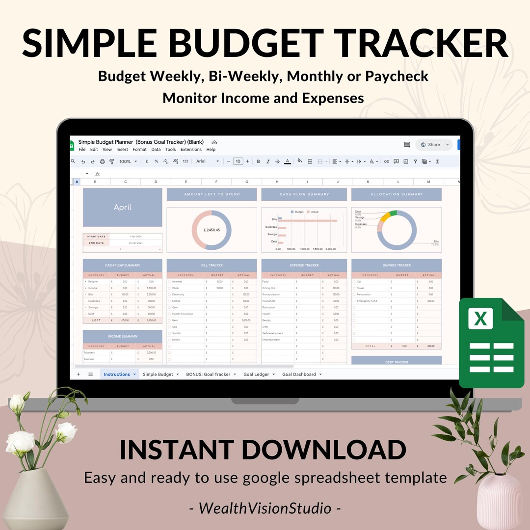 Simple Budget Planner, Google Sheets Monthly Budget Spreadsheet, Weekly ...