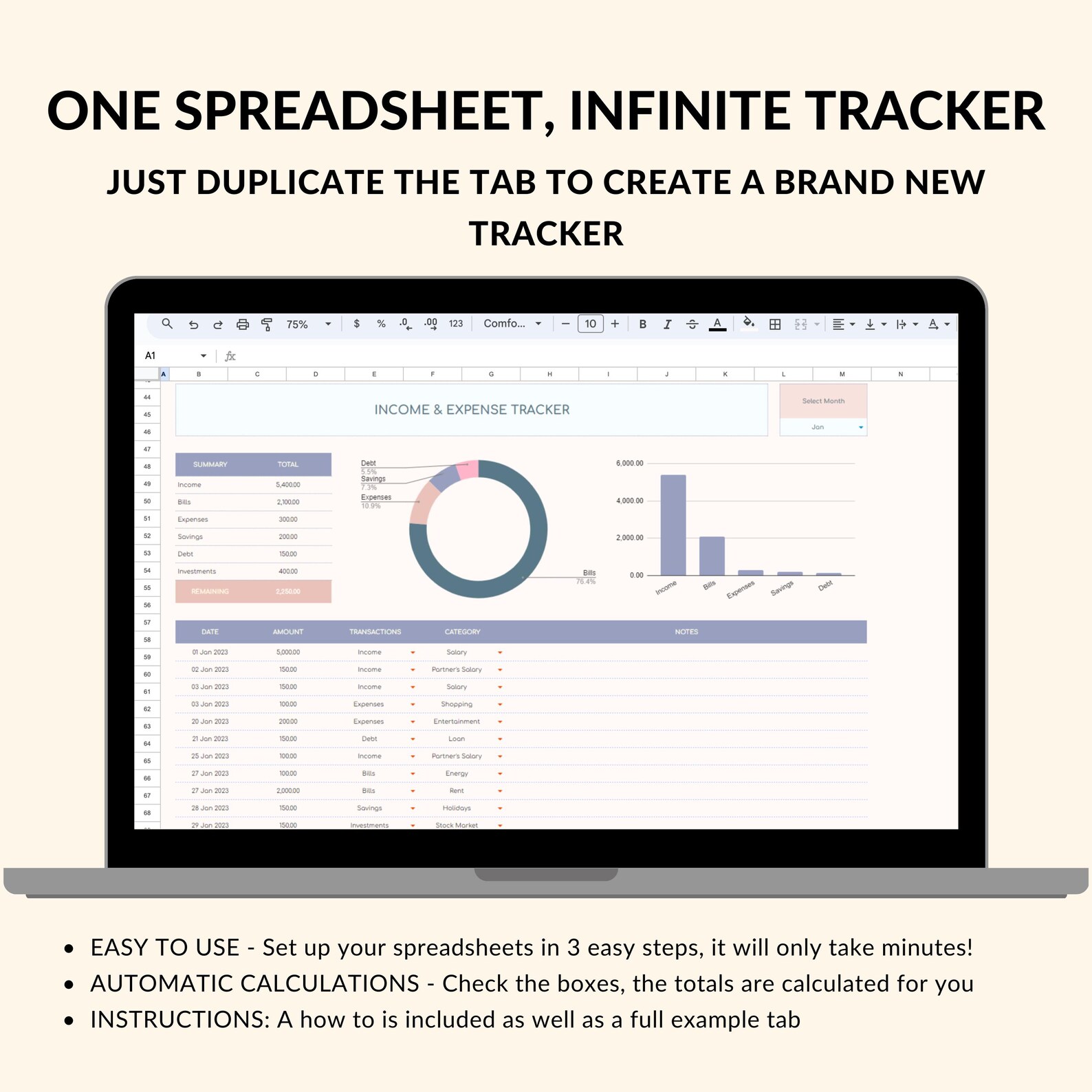 Income Expense Tracker, Spreadsheet Excel Spending Tracker, Income ...
