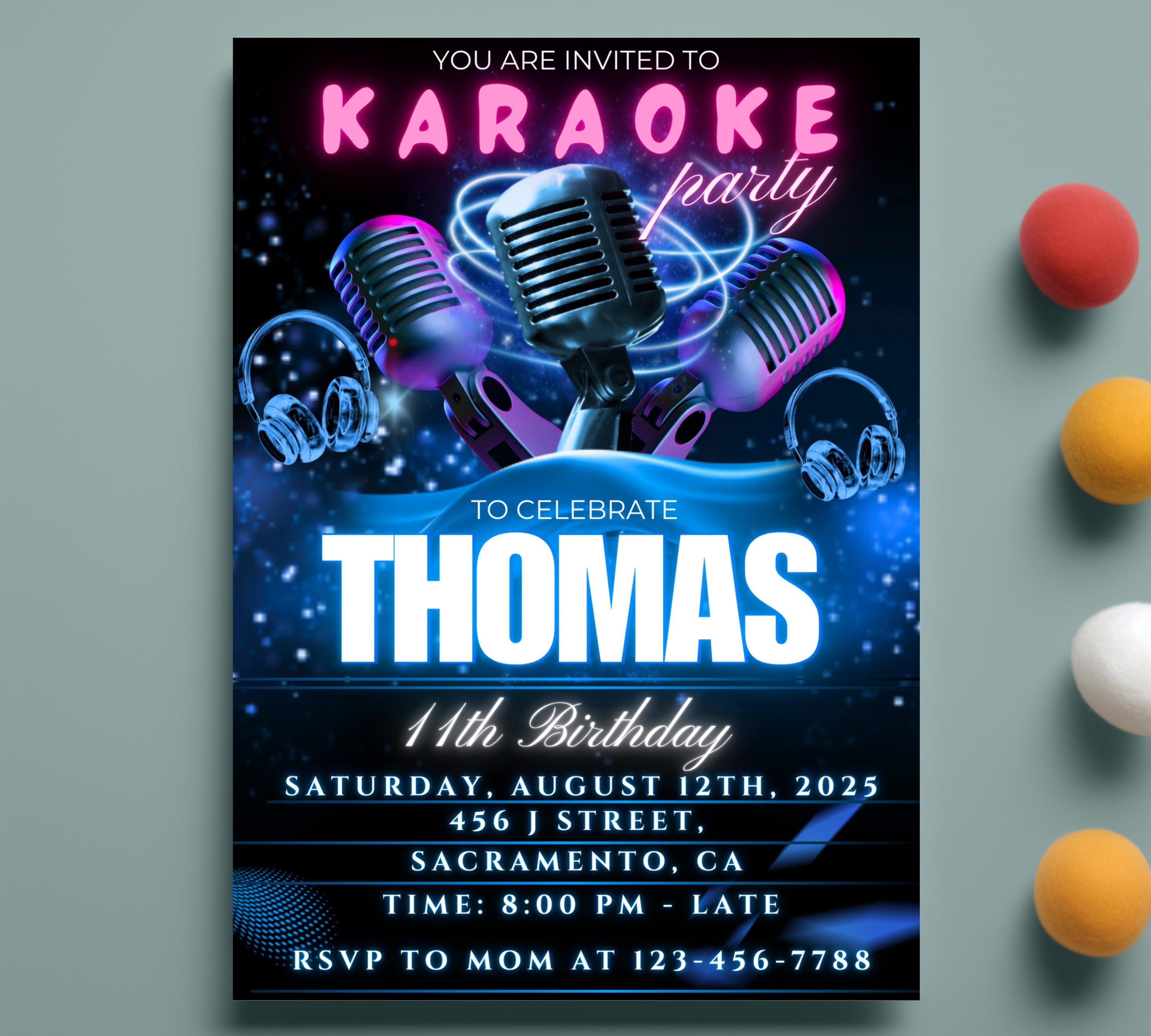 Karaoke Birthday Party Invitation, Singing Music Birthday Party Invite ...