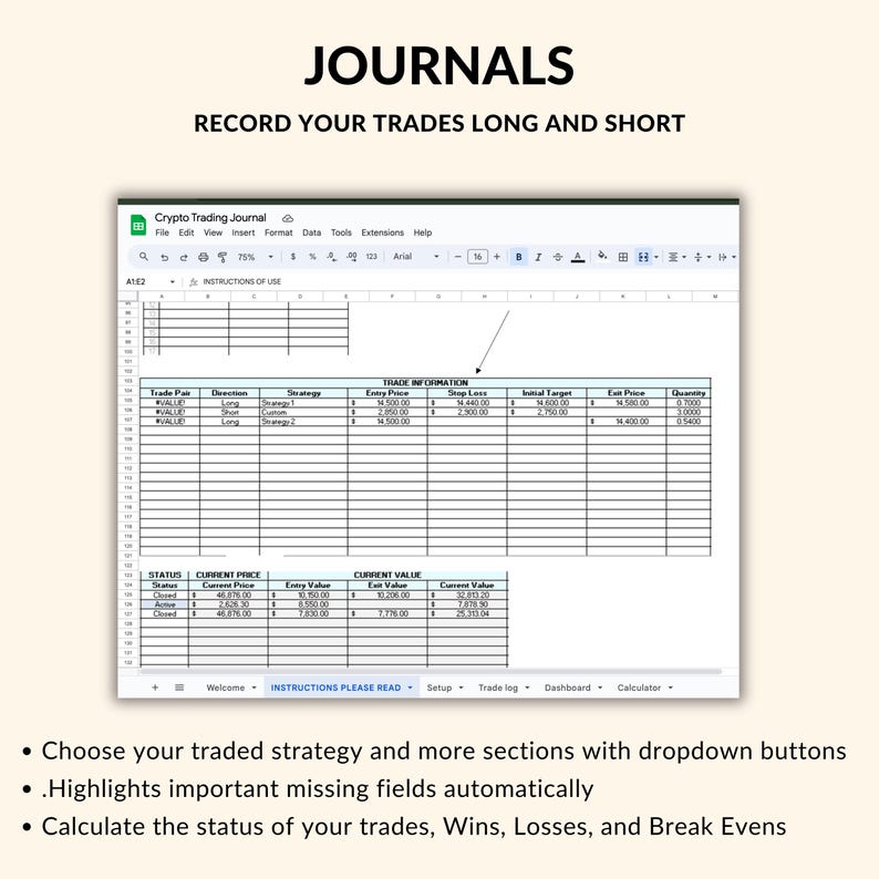 Crypto Trading Journal Spreadsheet, Crypto Google Sheet Trading Journal ...