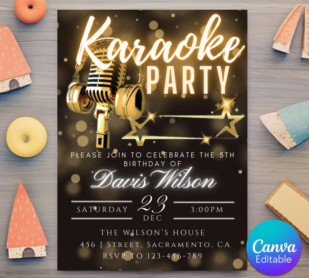 Karaoke Birthday Party Invitation, Singing, Music Birthday Party Invite ...