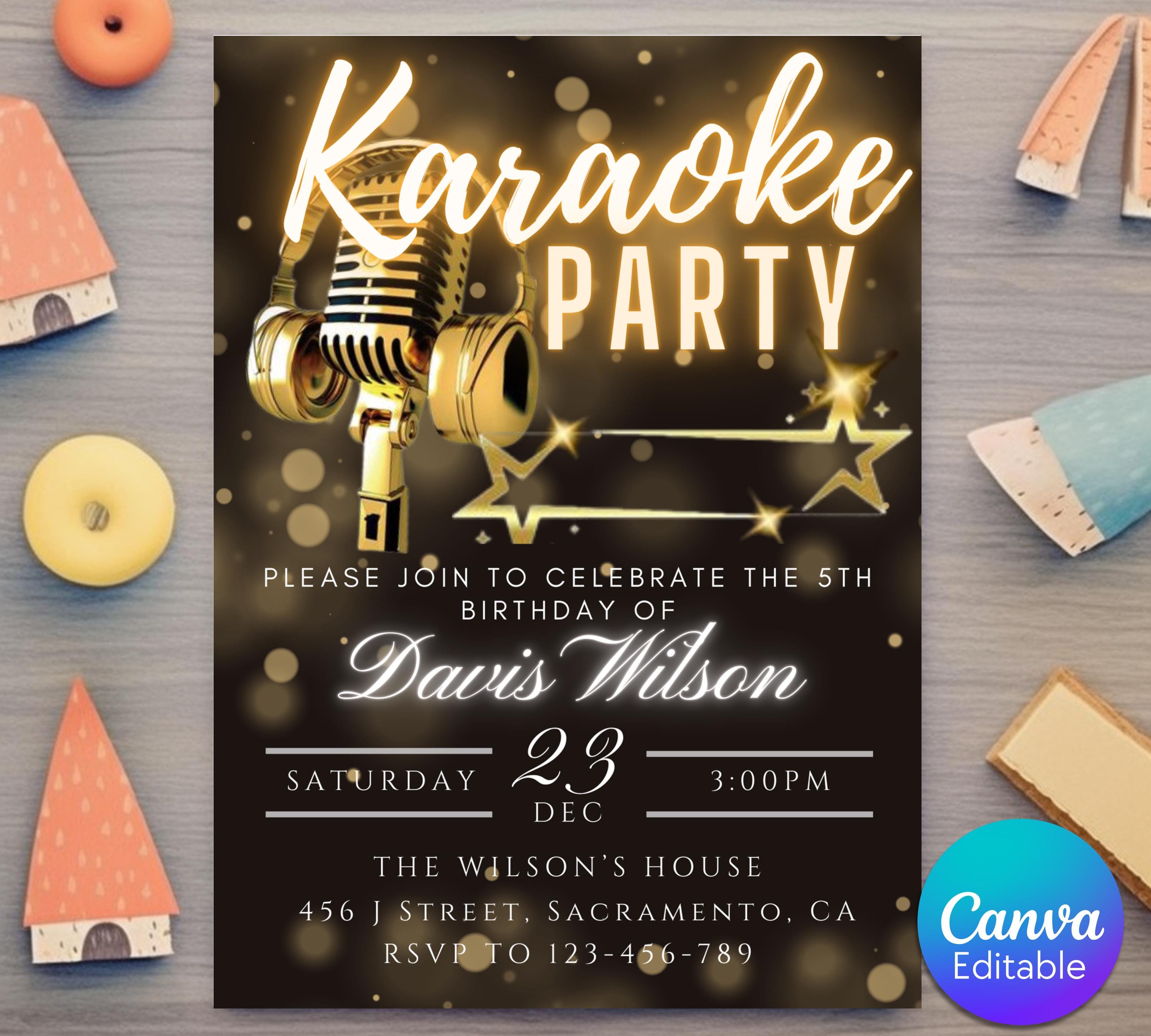 Karaoke Birthday Party Invitation, Singing, Music Birthday Party Invite ...