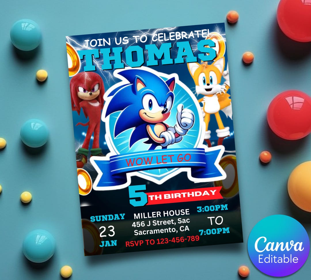 Sonic Birthday Invitation, Super Hedgehog Boys Party Invite, Super ...