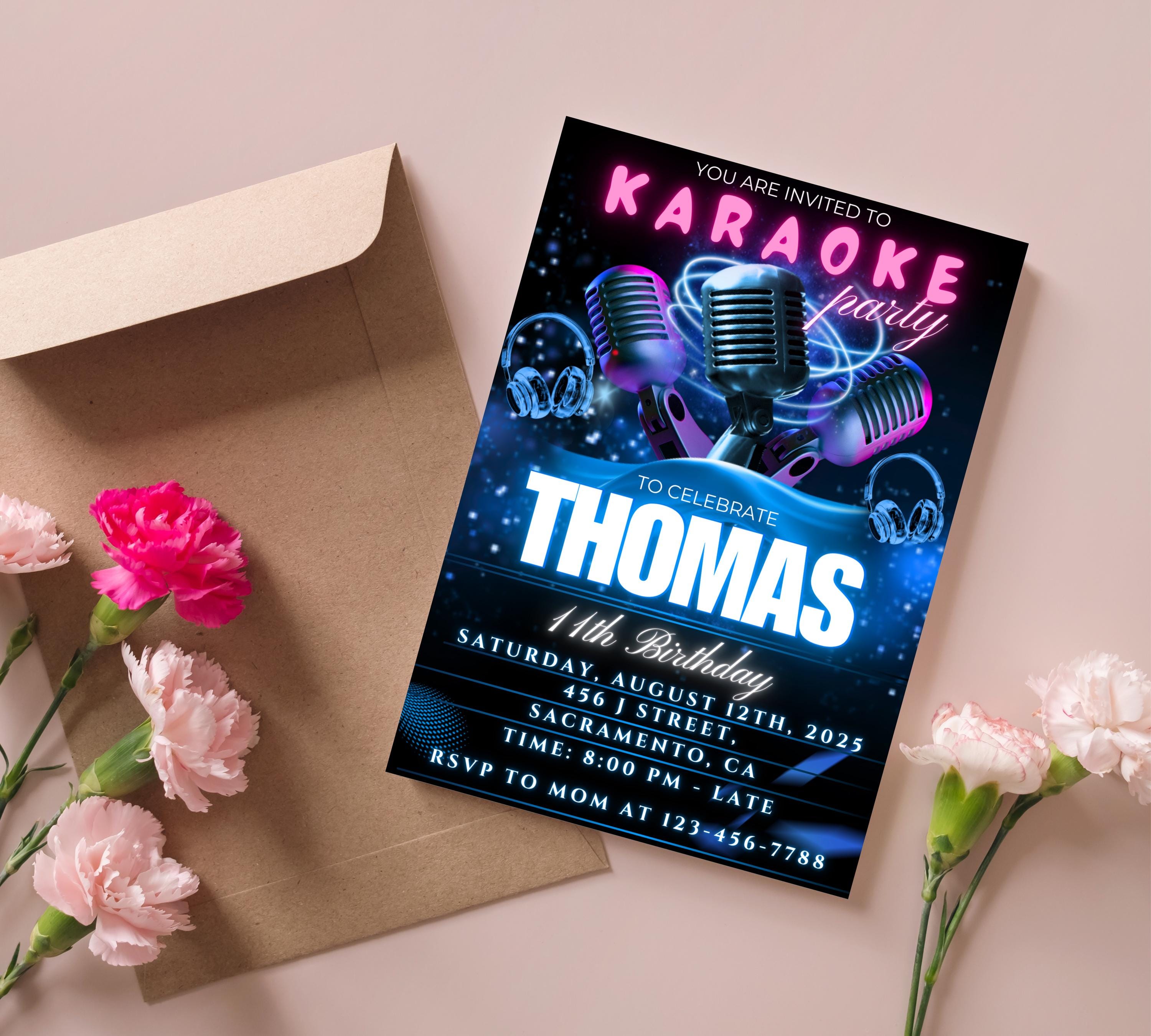 Karaoke Birthday Party Invitation, Singing Music Birthday Party Invite ...