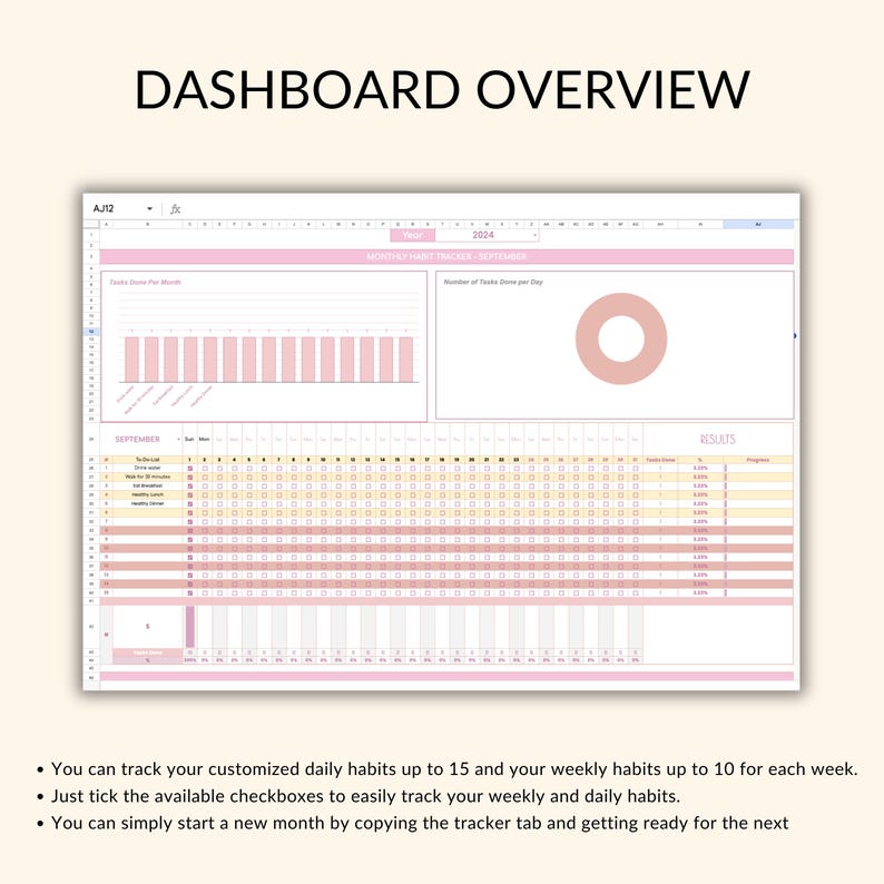 Habit Tracker Spreadsheet, Google Sheets Excel Template Daily Habit ...