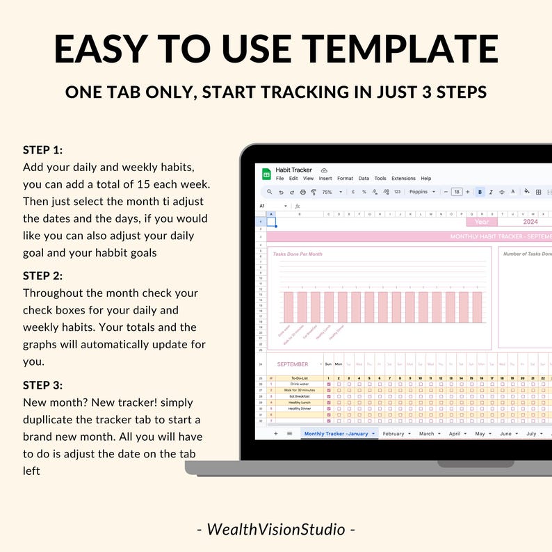 Habit Tracker Spreadsheet, Google Sheets Excel Template Daily Habit ...