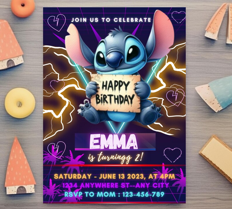 Stitch Editable Birthday Invitation, Kids Printable Birthday Invitation ...