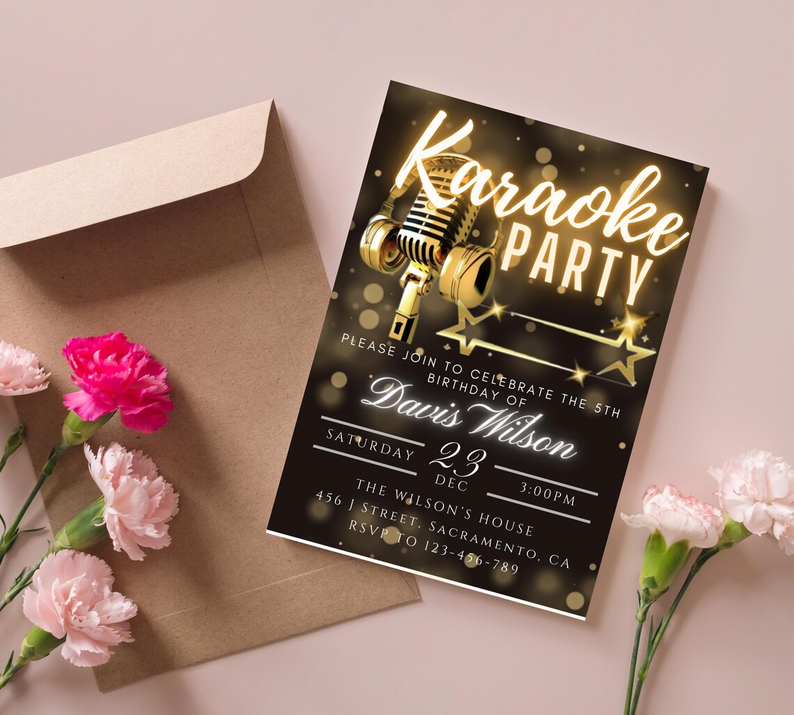 Karaoke Birthday Party Invitation, Singing, Music Birthday Party Invite ...