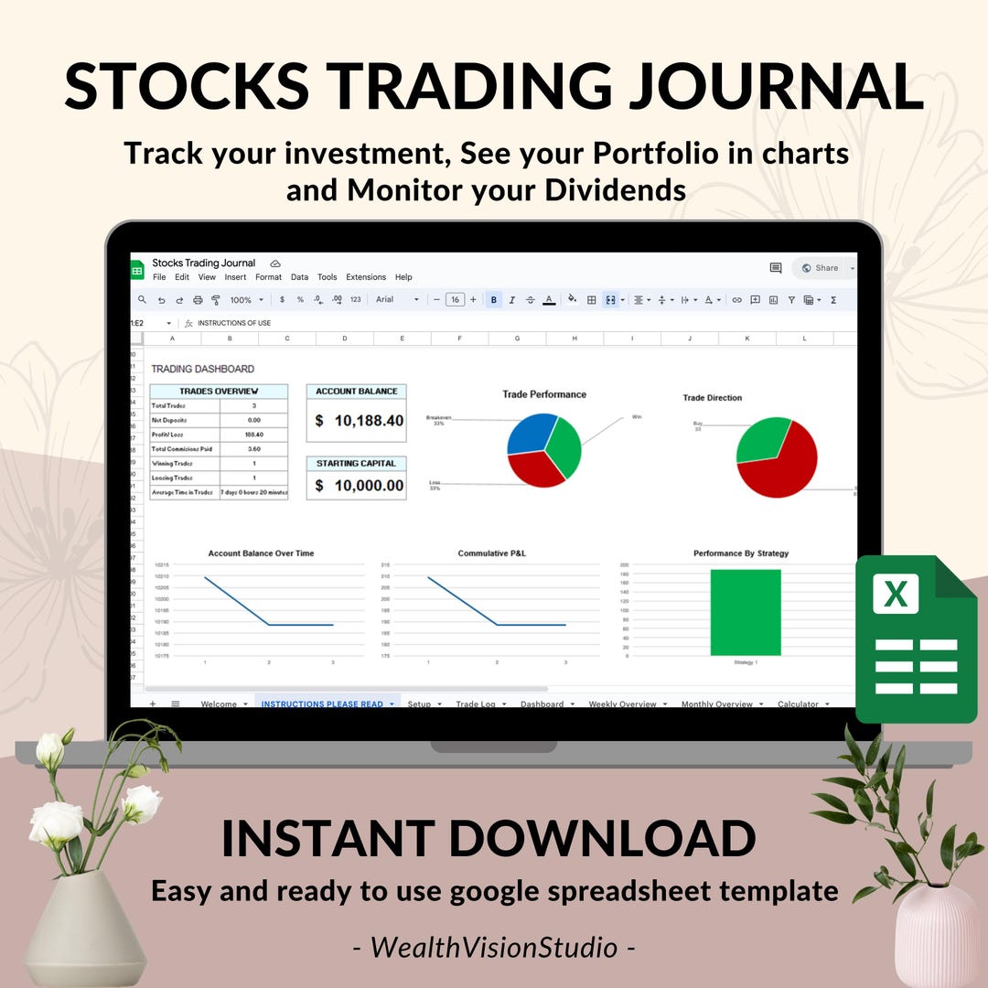 Stock Trading Spreadsheets, Stock Portfolio Tracker, Investment Trading ...