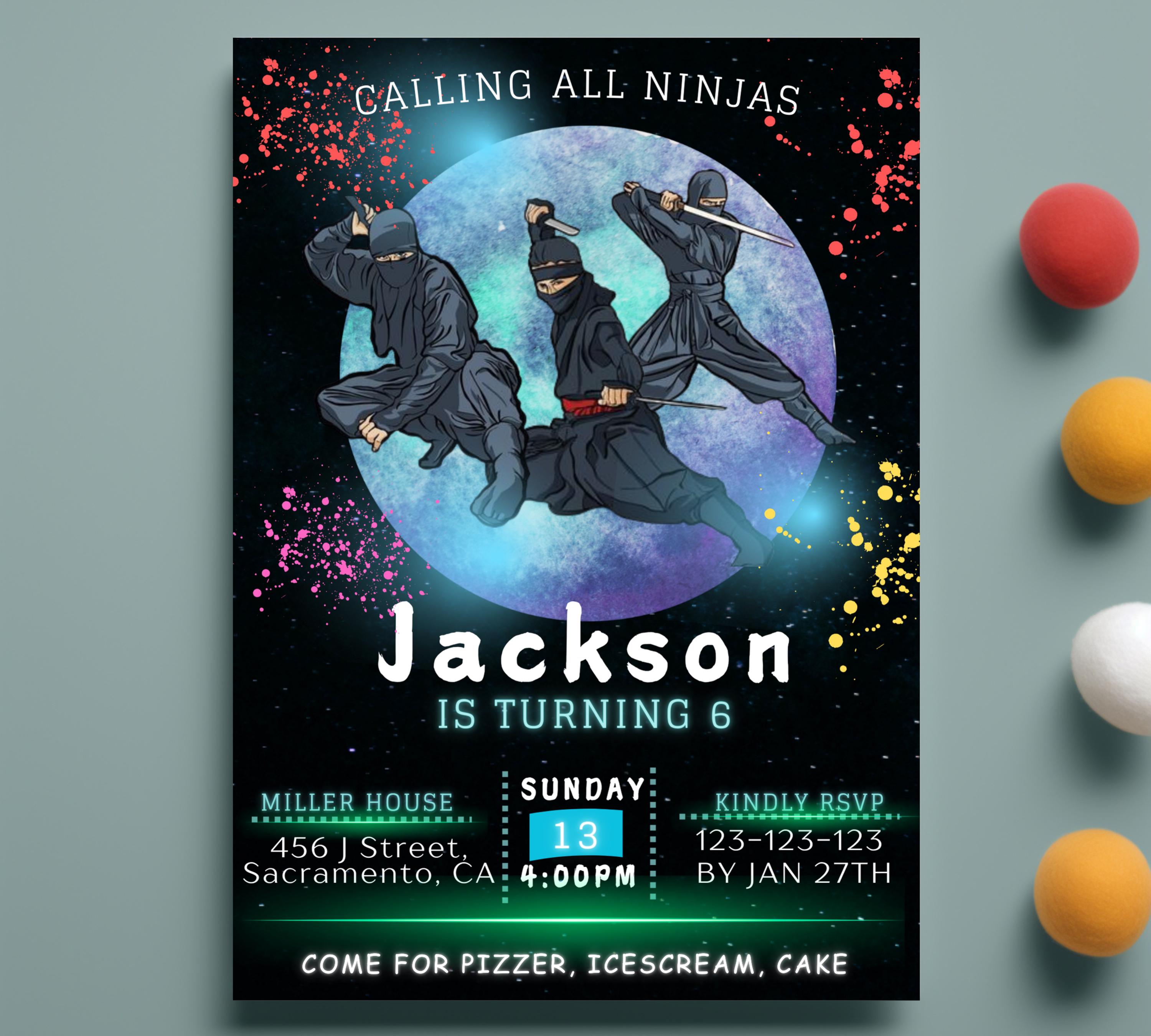 Editable Ninja Birthday Invitation, Ninja Warrior Birthday Party Invite ...