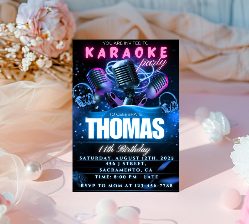 Karaoke Birthday Party Invitation, Singing Music Birthday Party Invite ...