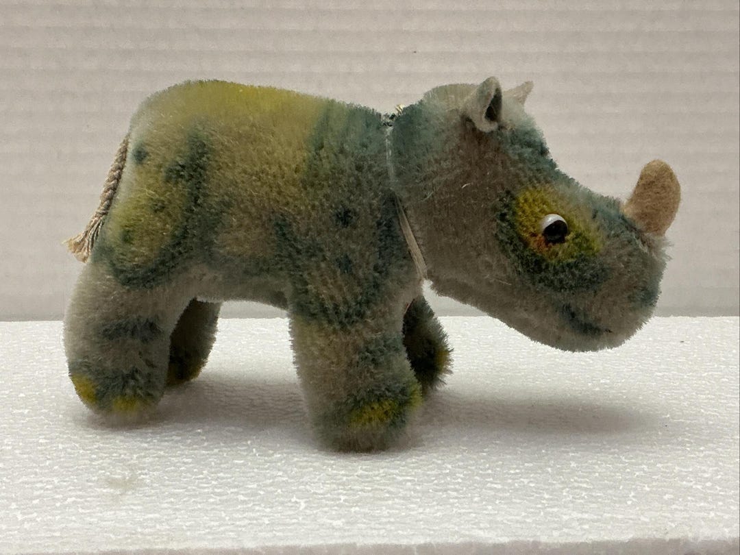 STEIFF NOSY RHINO 1100/10 Mohair Name Tag Only. 3" Tall 5" Long Rare ...