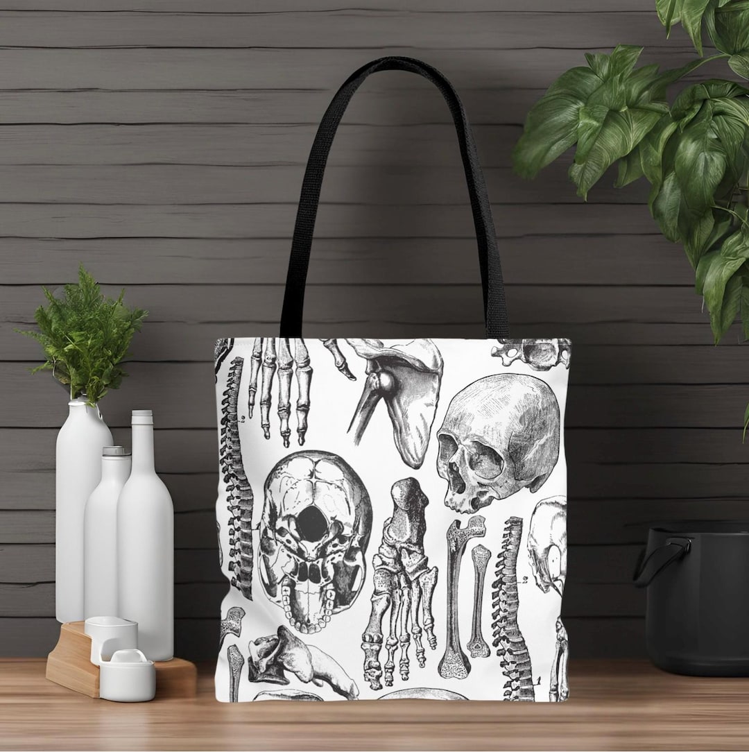 Bone Appetite Tote Bag: Anatomical Allure Tote Bag, Black and White ...
