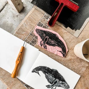 Linocut Whale, Linocut Art, Original Artwork, 5x7 Art Print, Nature Art ...