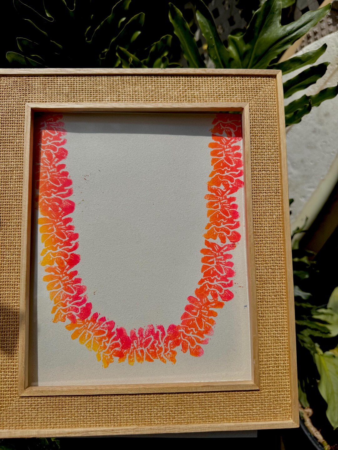 Lei Linocut, Original Linocut Print, Flower Lei, Flower Print, Lei Wall ...