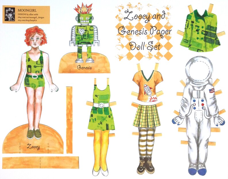 Hand Drawn Paper Doll Set Printable Digital Download Zooey - Astronaut ...
