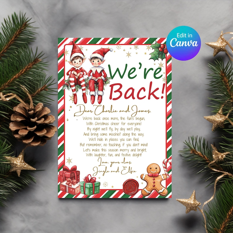 Elves Printable Arrival Letter Personalized in Canva, We're Back ...