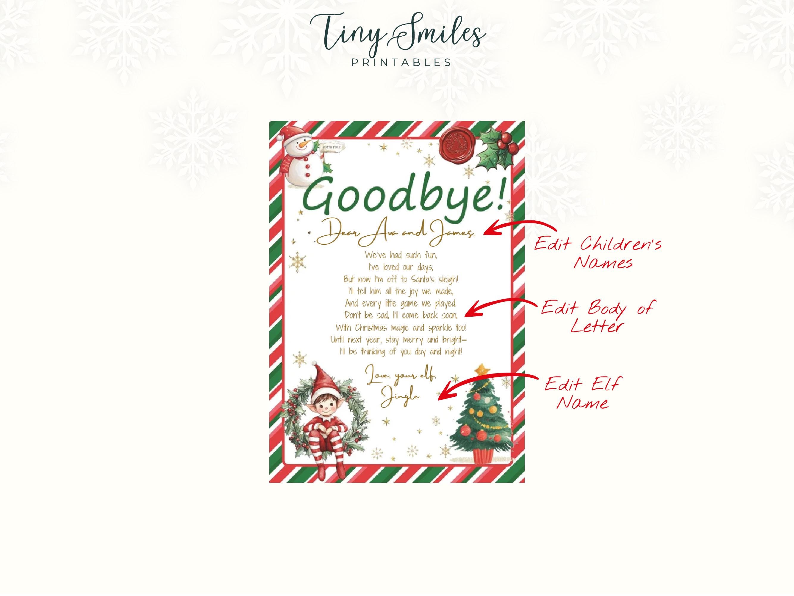 Elf Goodbye Letter Editable in Canva, Digital Download File Custom Kids ...