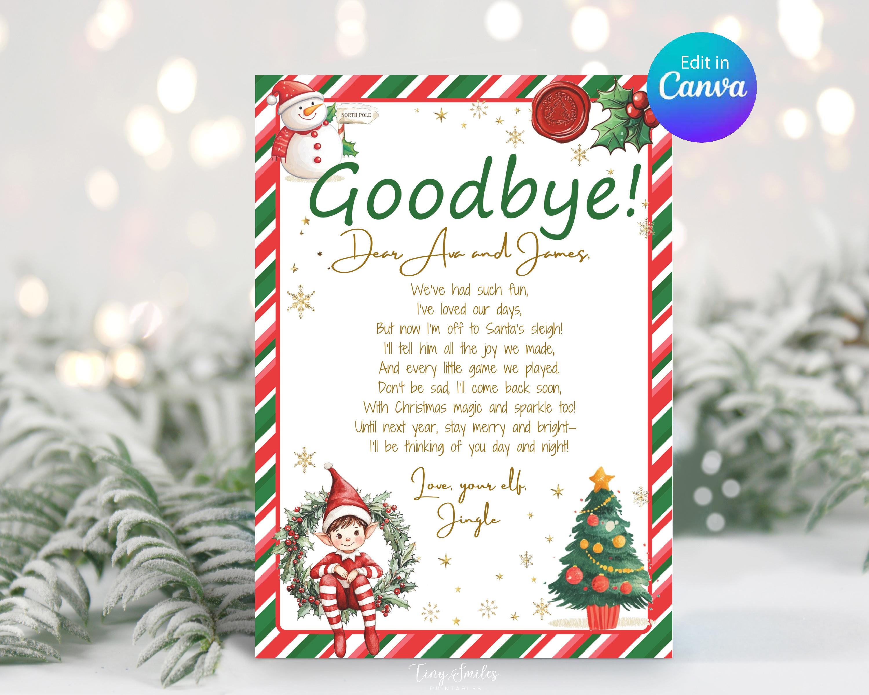 Elf Goodbye Letter Editable in Canva, Digital Download File Custom Kids ...