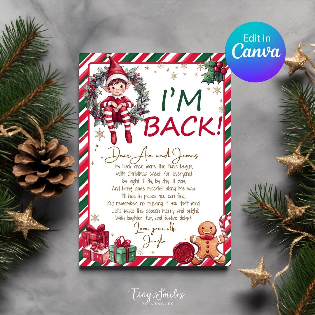 Editable Elf Arival Letter Personalized in Canva, I'm Back Editable ...