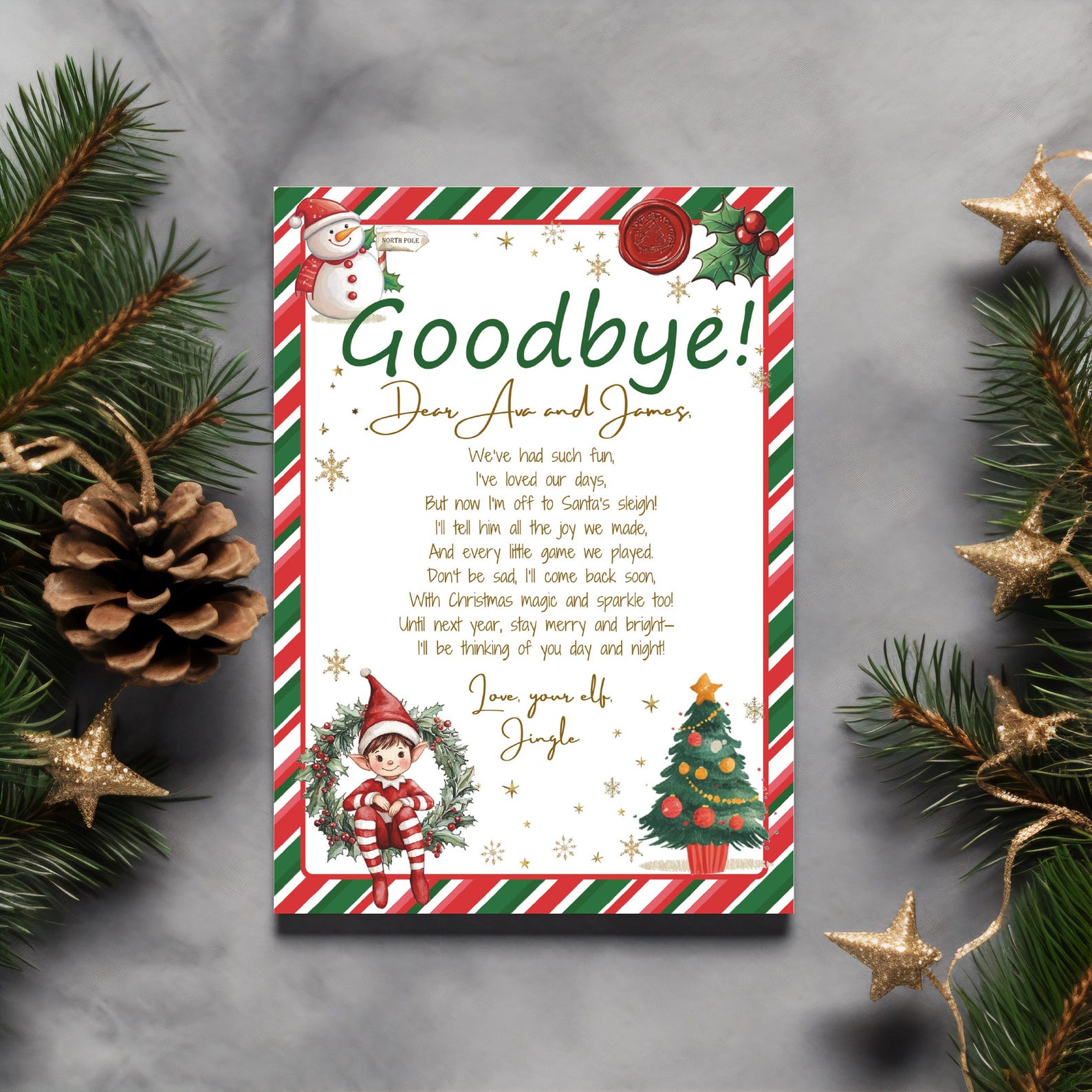Elf Goodbye Letter Editable in Canva, Digital Download File Custom Kids ...