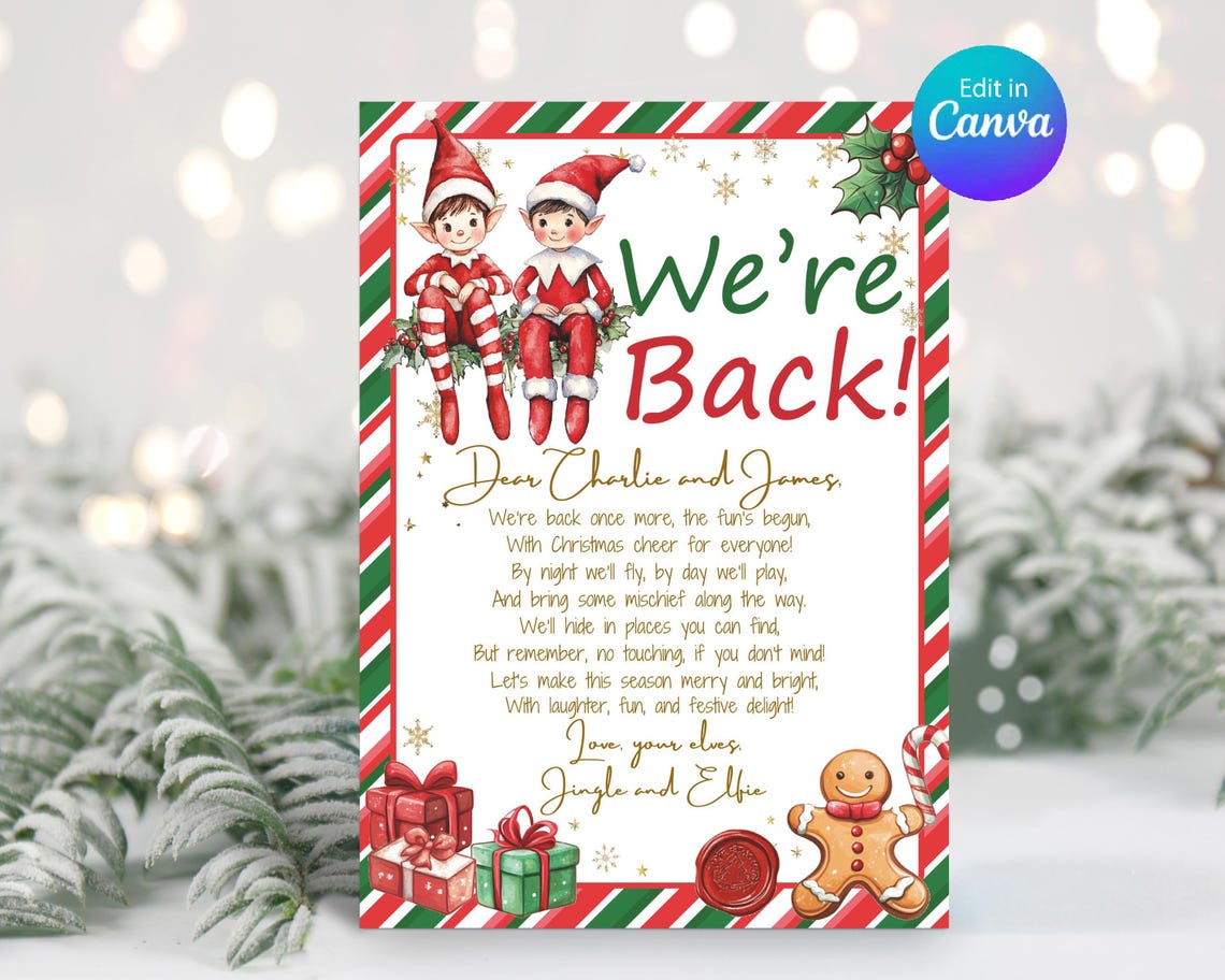 Elves Printable Arrival Letter Personalized in Canva, We're Back ...