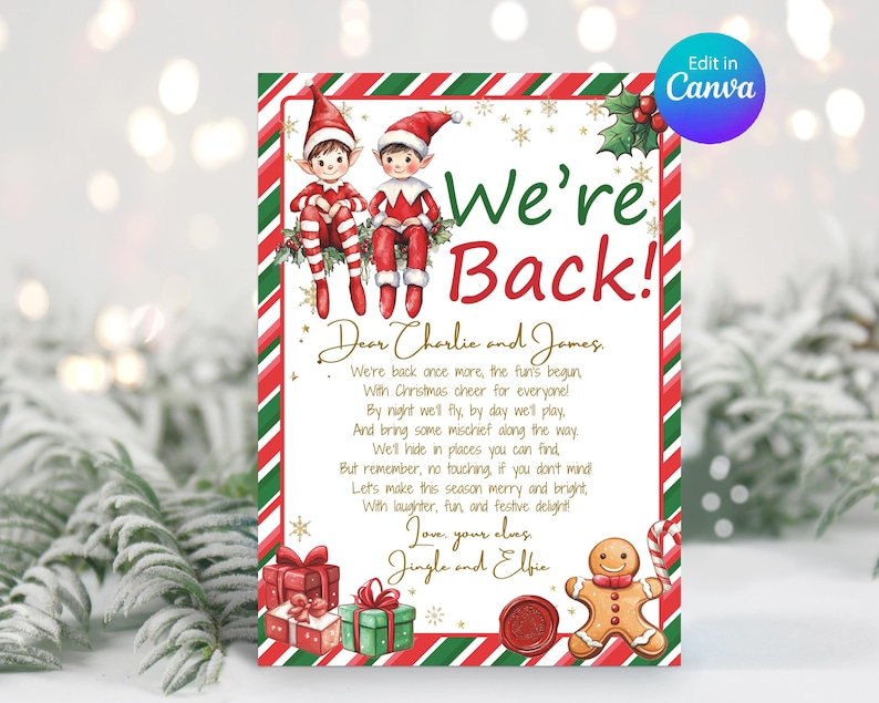 Elves Printable Arrival Letter Personalized in Canva, We're Back ...