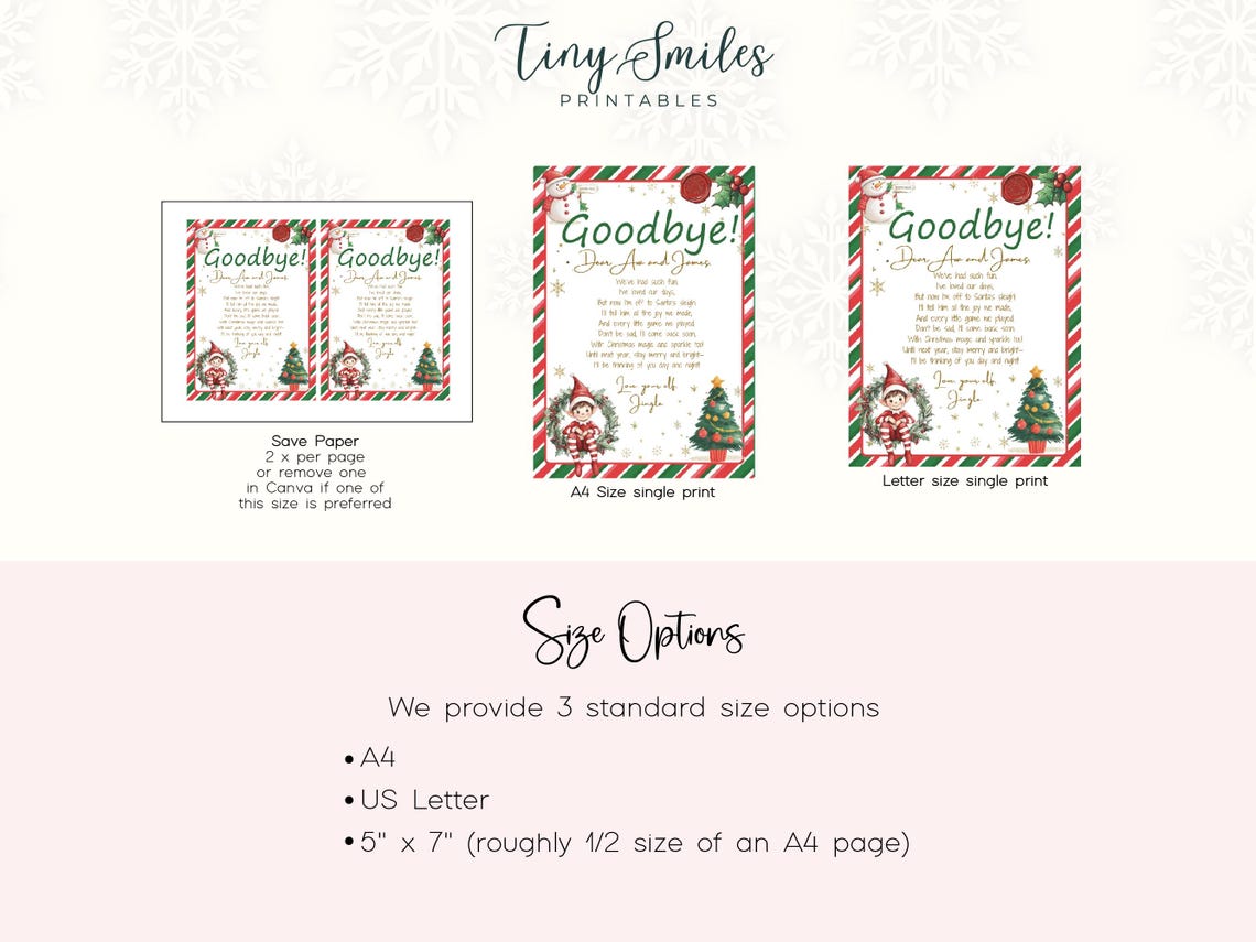 Elf Goodbye Letter Editable in Canva, Digital Download File Custom Kids ...