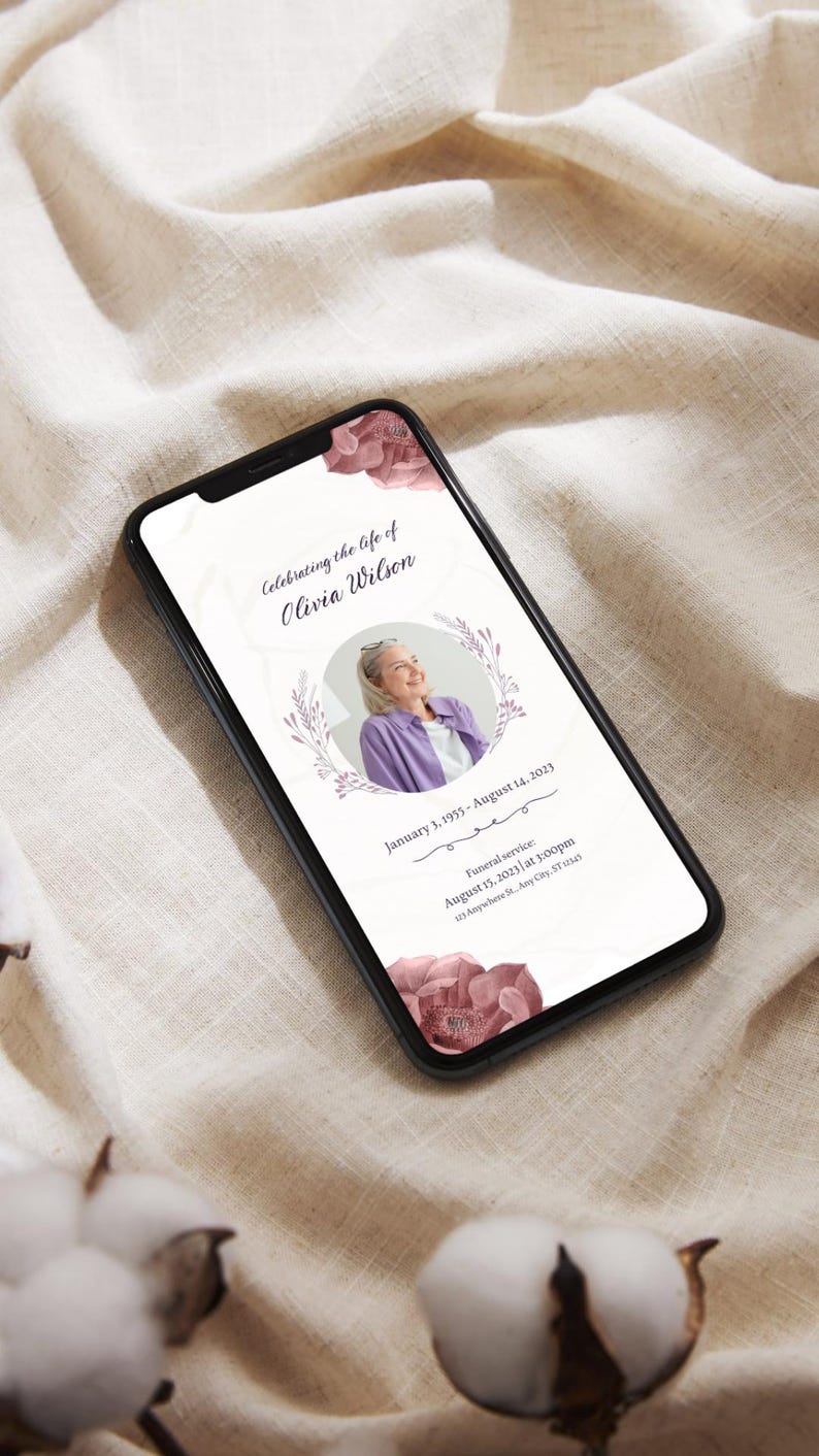 Editable Funeral Invitation Template Canva Memorial Service Program ...