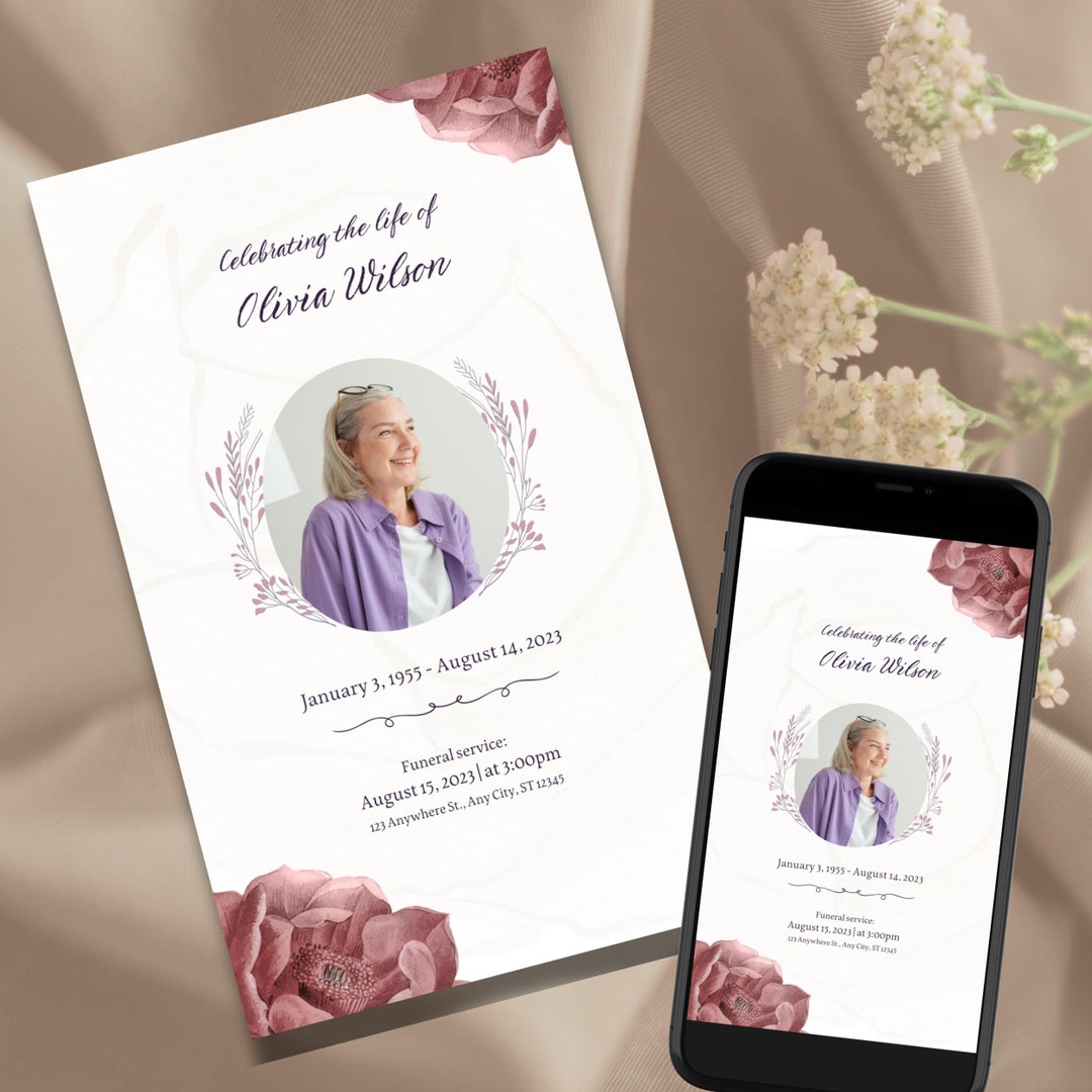 Editable Funeral Invitation Template Canva Memorial Service Program ...