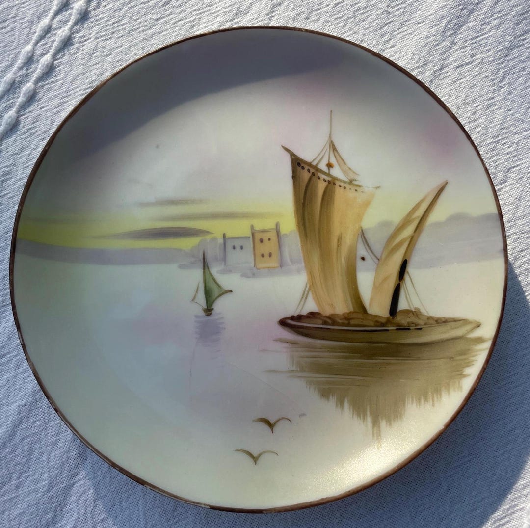 Hand Painted Nippon Plate Gold Trim - Sailing Scene - Etsy