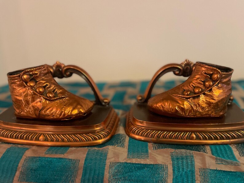 Vintage Bronzed Baby Shoe Bookends - Etsy