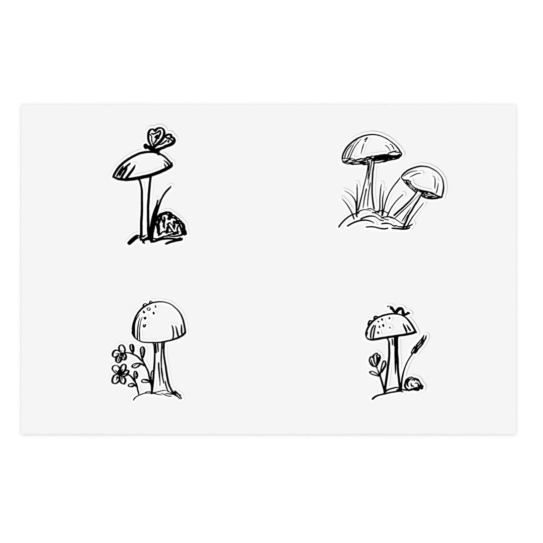 Mushroom Stickers, Cute Fungi Sticker Sheets, Nature Lover Black Ink ...