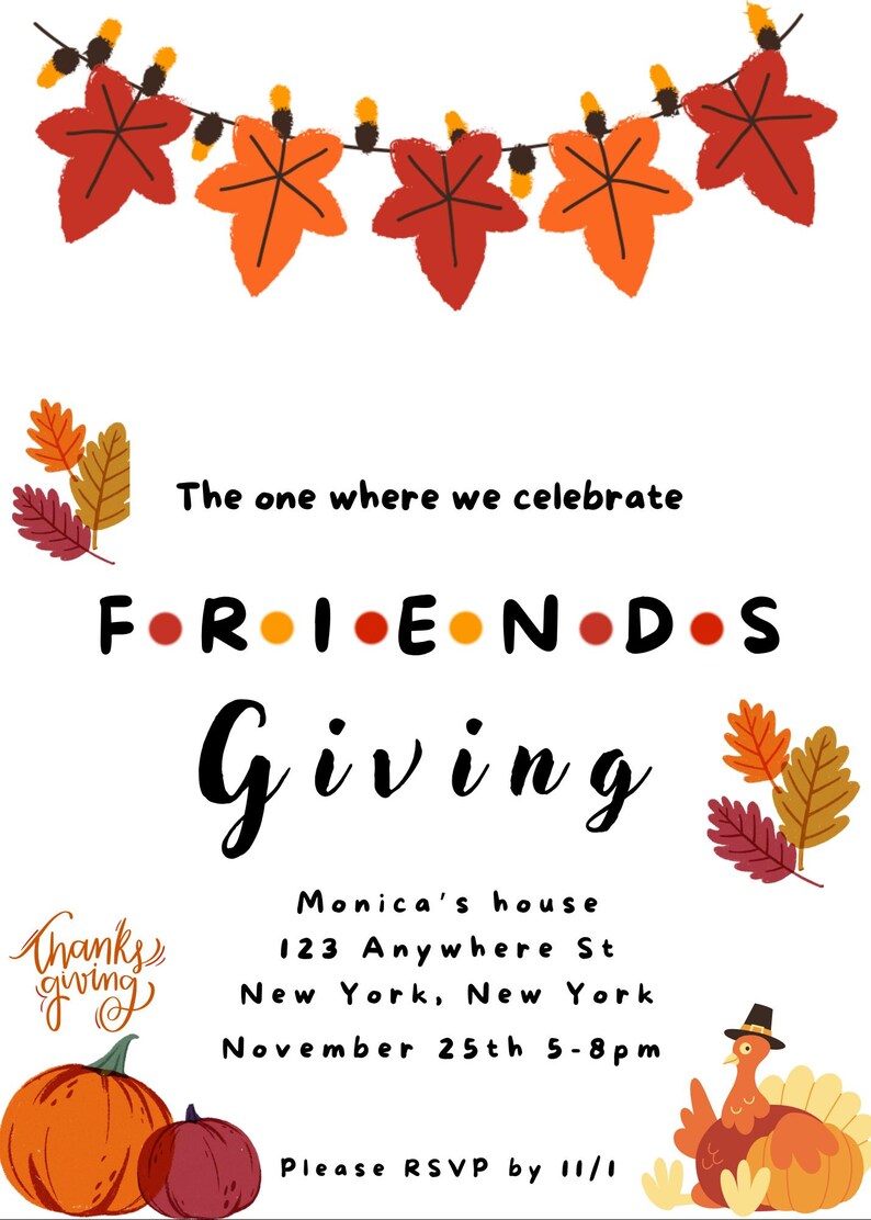 Customizable Friendsgiving Invitation Template Friends TV Show Theme ...
