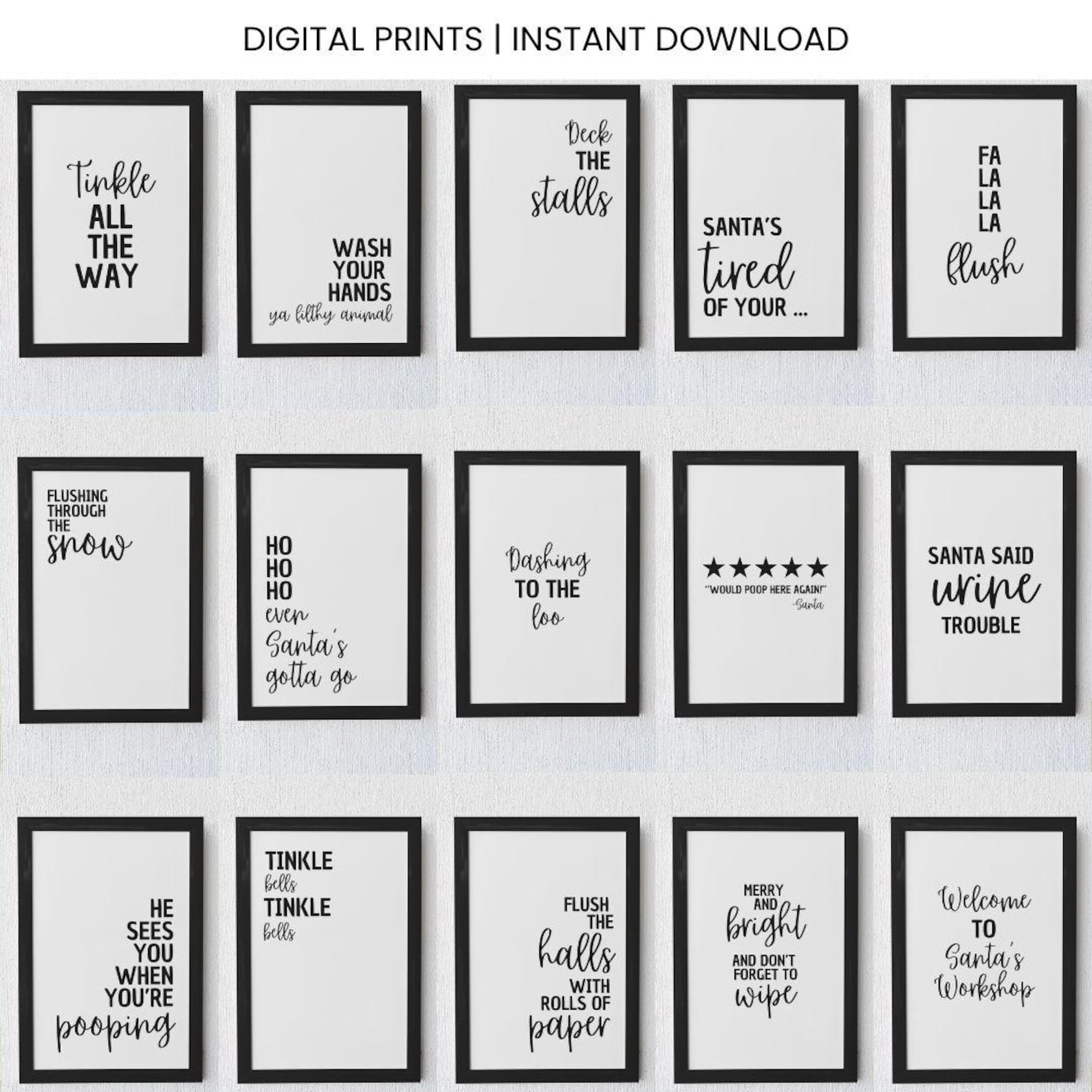 Hilarious Bathroom Decor Toilet Prints | Christmas Wall Art Prints ...