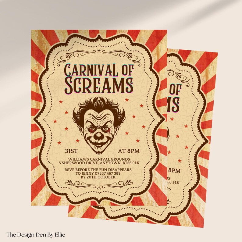 Carnival of Screams Halloween Invitation | Haunted Carnival Party ...