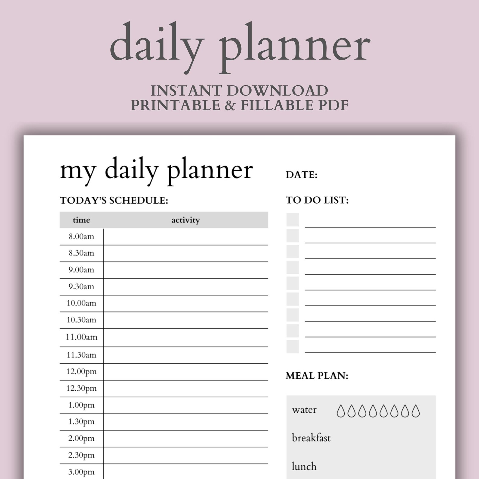 My Daily Planner, Daily Printable Planner, Work From Home Editable PDF ...