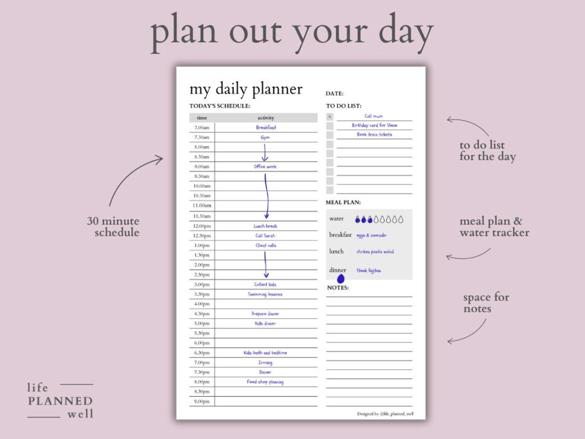 My Daily Planner, Daily Printable Planner, Work From Home Editable PDF ...