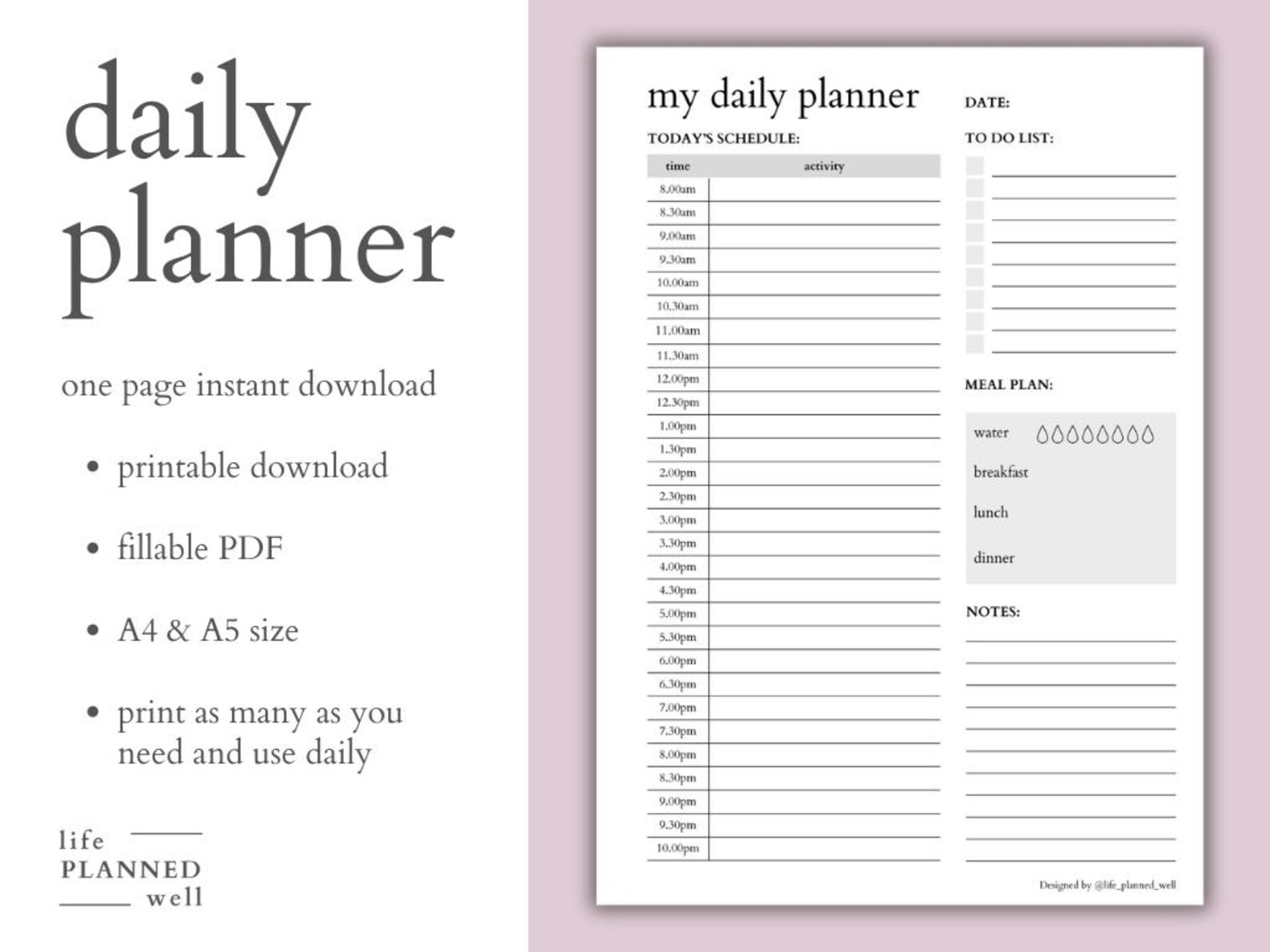 My Daily Planner, Daily Printable Planner, Work From Home Editable PDF ...