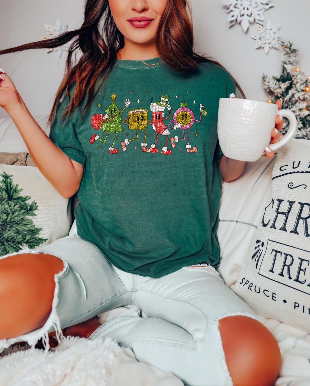 Christmas Pals Faux Sequin DTF Transfer, Christmas DTF, Sequin, Jolly ...