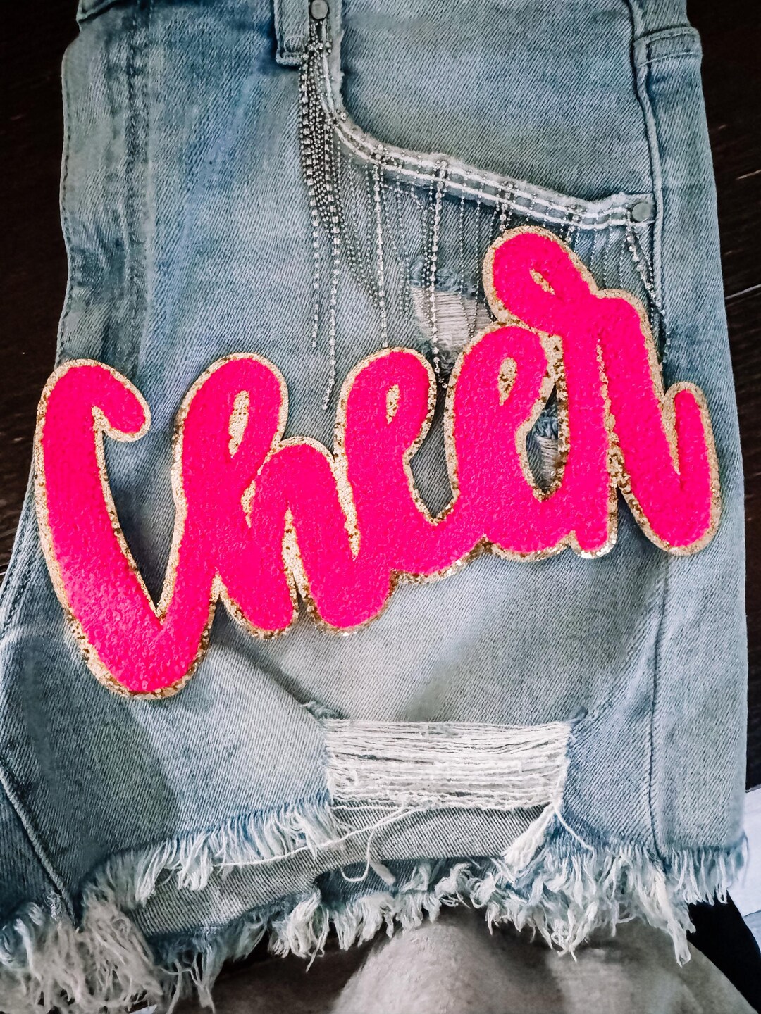 Cheer Pink & Gold Glitter Chenille Patch, Sequin Shirt Patch, Chenille ...