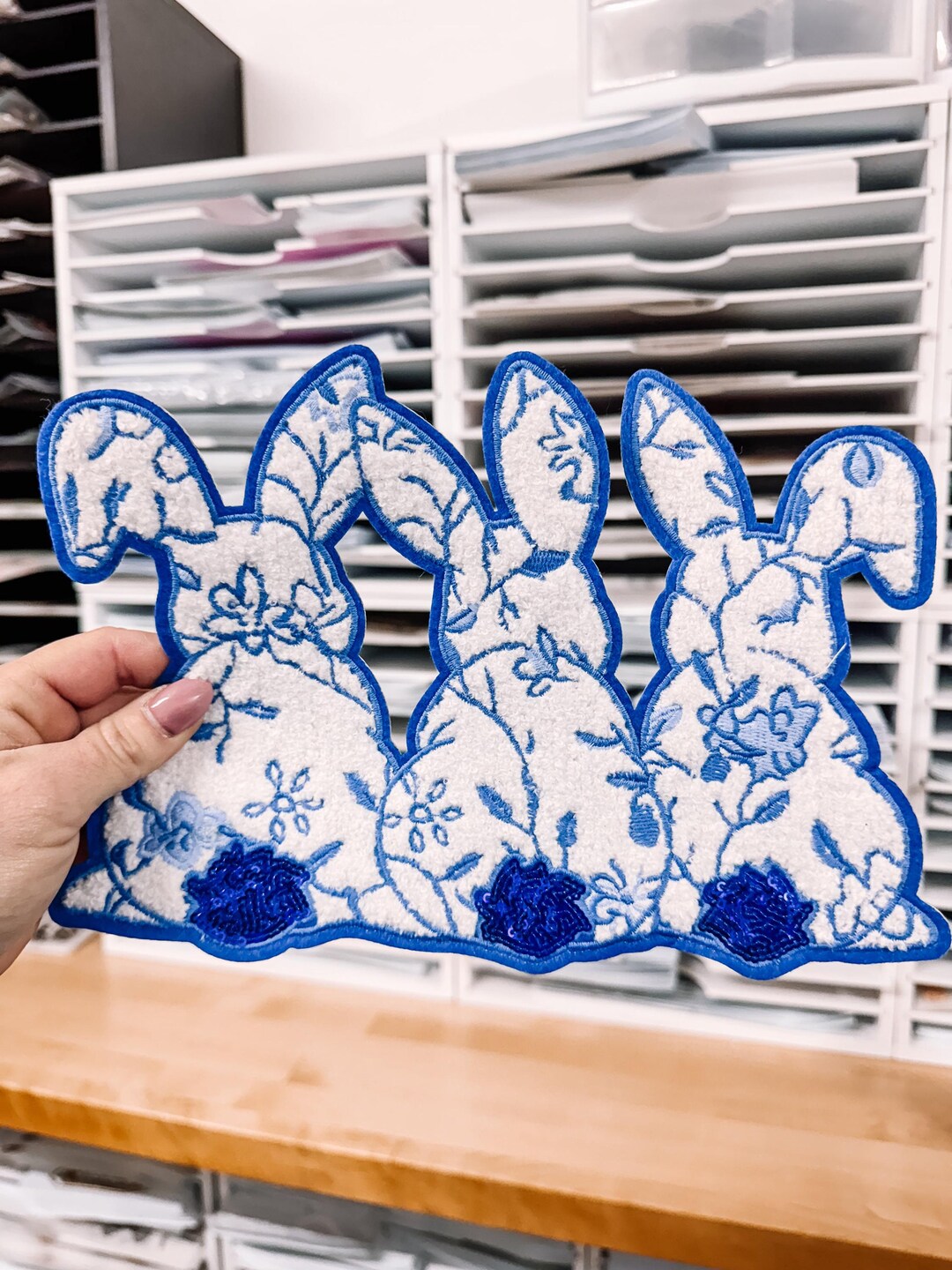 Blue Easter Bunny Trio Chenille Patch, Trendy Easter, Bunny, Ready to ...