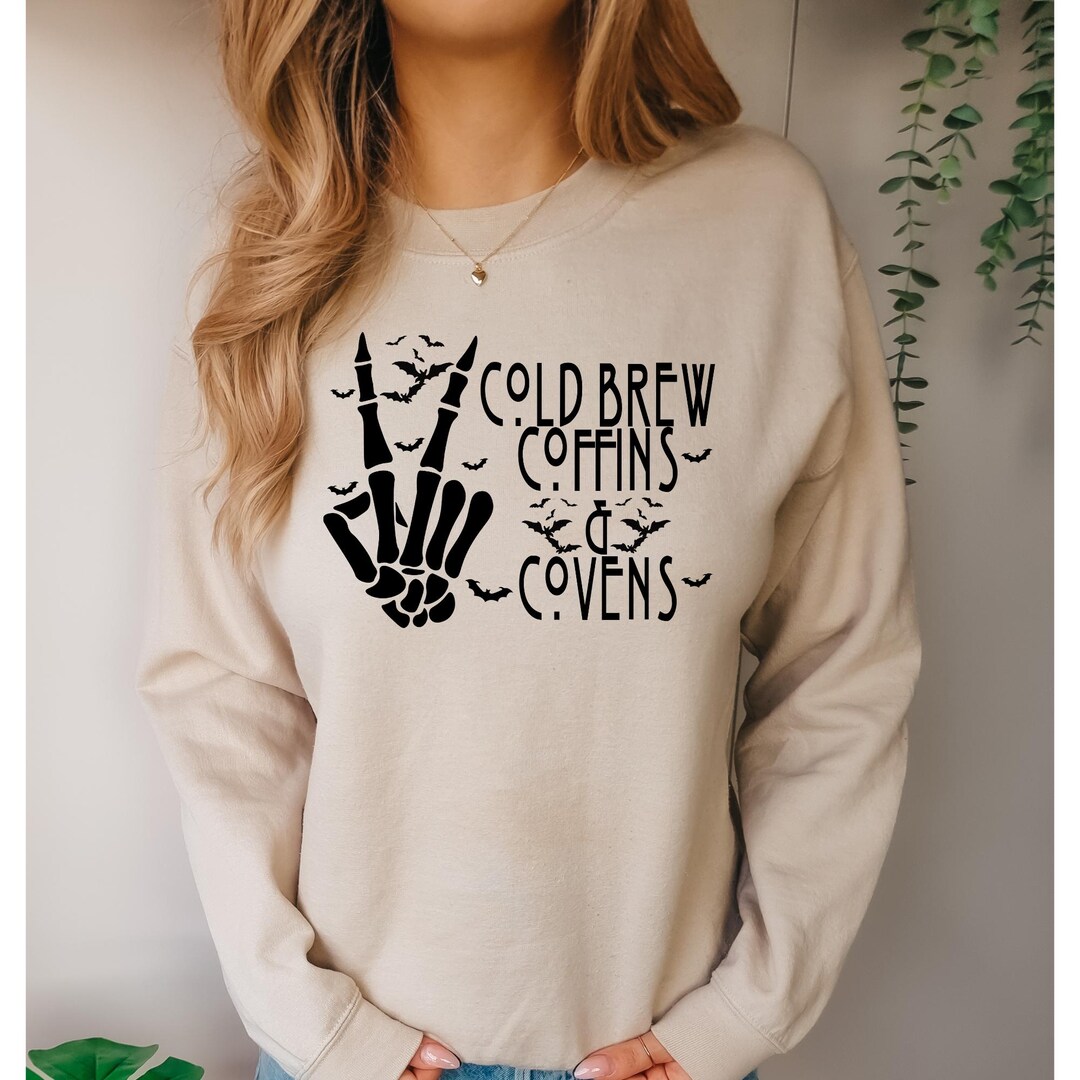Cold Brew, Coffins, & Covens DTF Transfer, Trendy Halloween, Graveyard ...