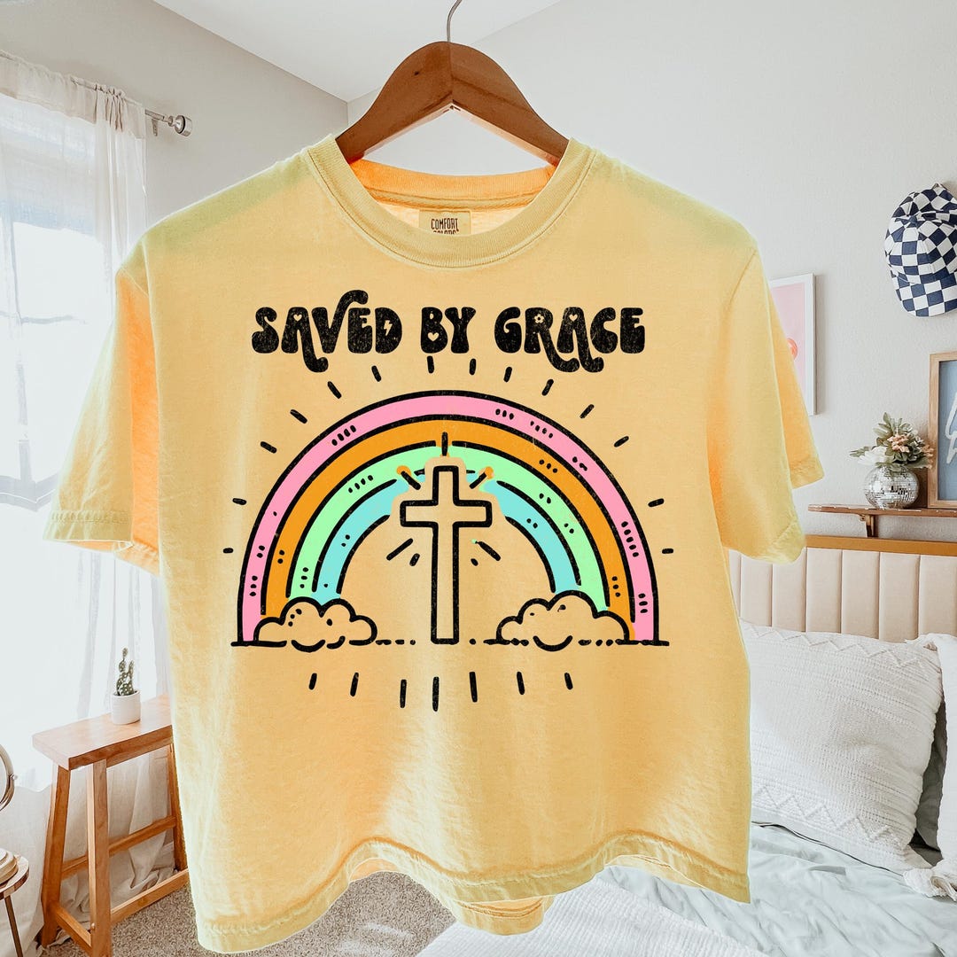 Saved by Grace Rainbow DTF Transfer, Christian Heat Transfer - Etsy