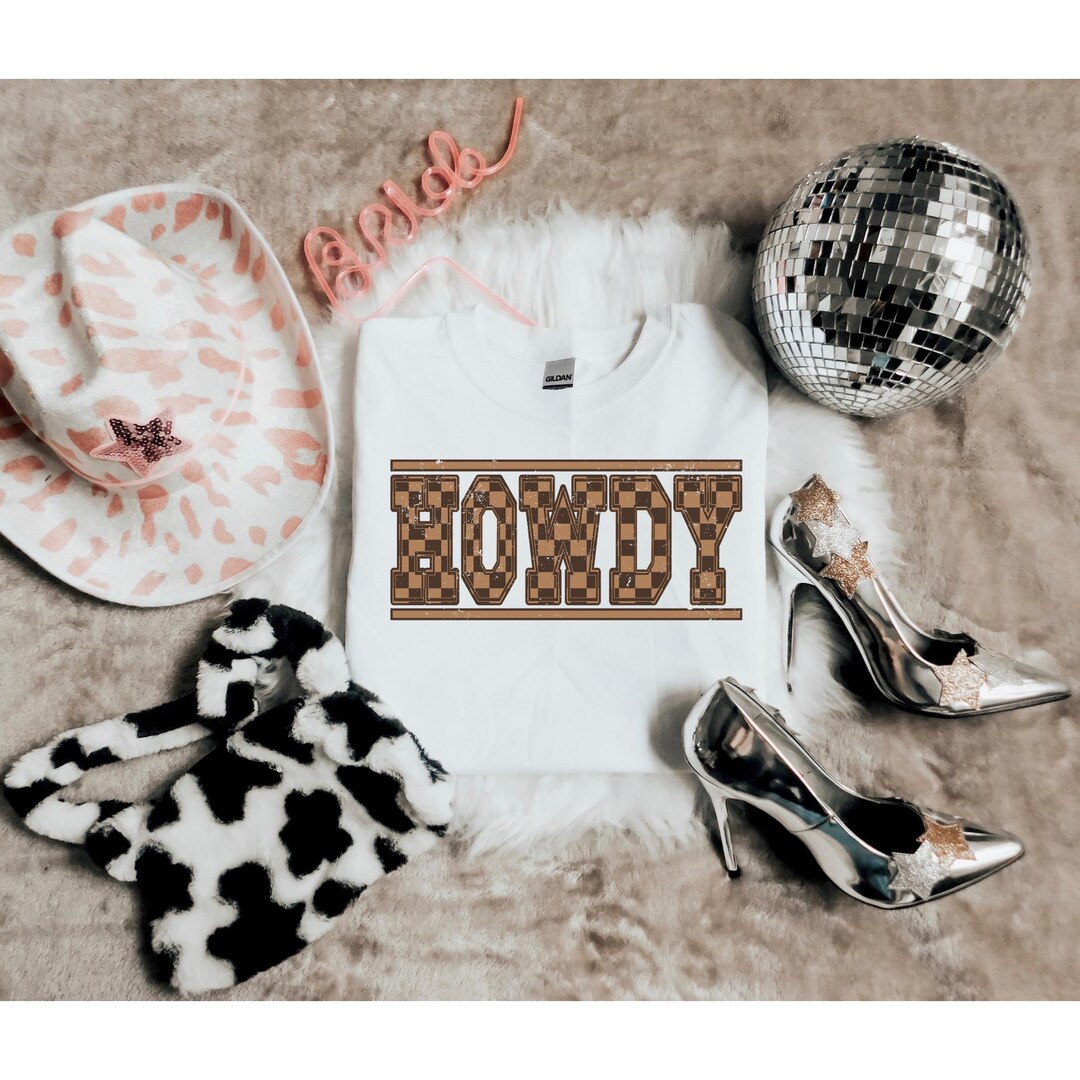 Distressed Checkerboard Howdy DTF Transfer, Western, Heat Transfer ...