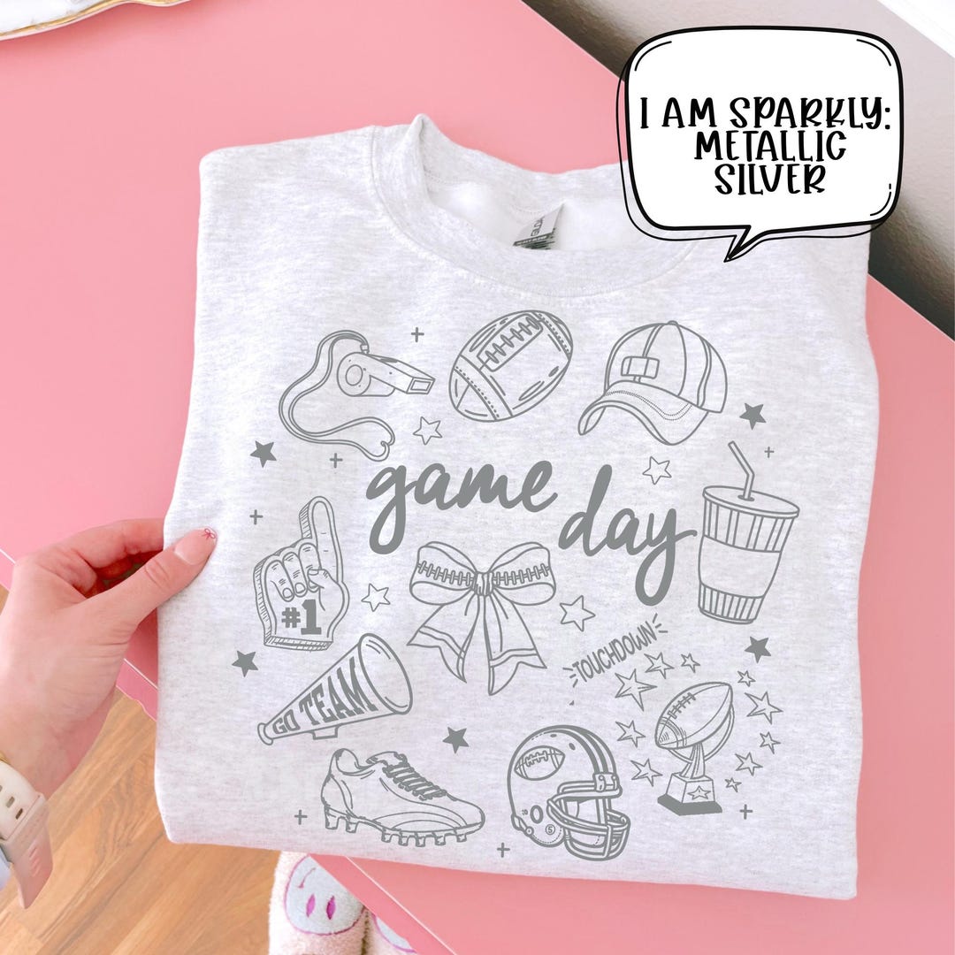 Game Day Football Metallic Silver Single Color Screen Print Transfer ...